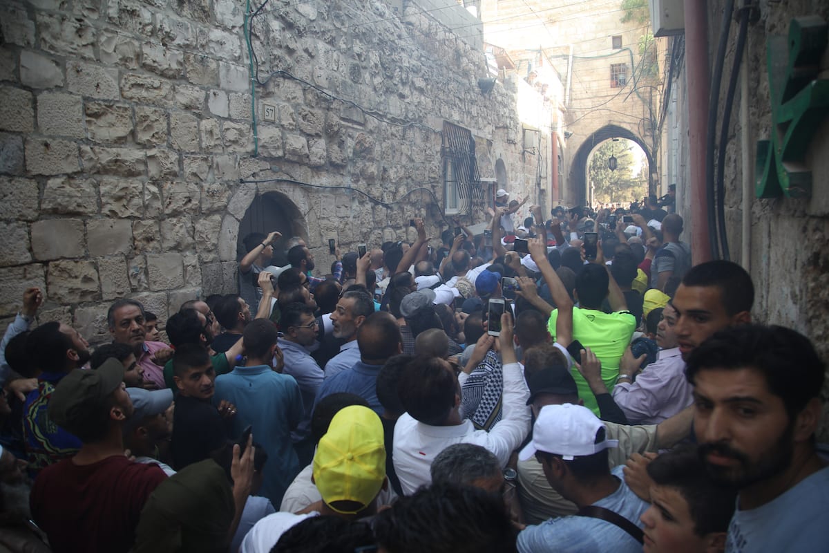 JERUSALEM – JULY 27 : Palestinians celebrate following the removal of ...