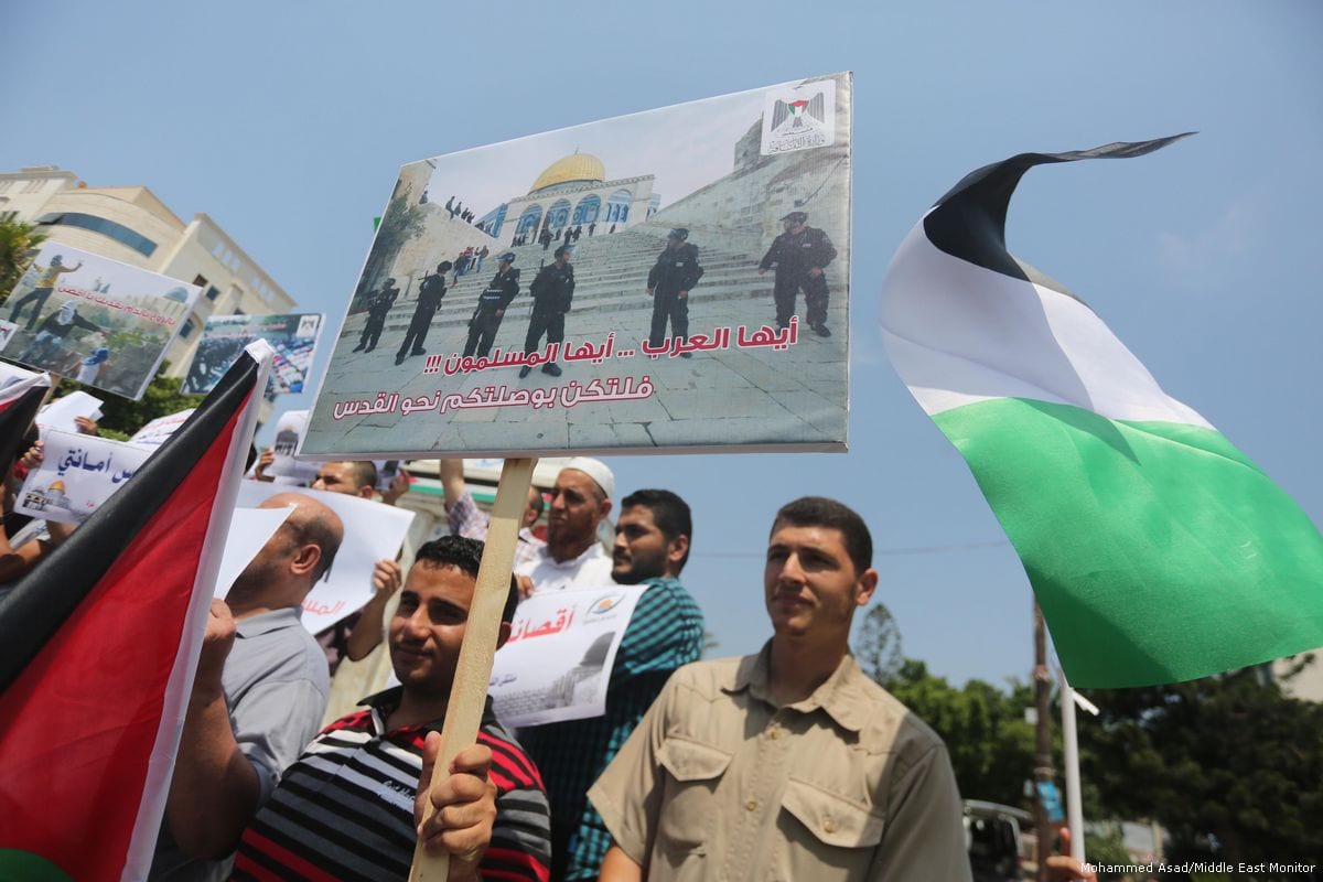 Palestinians in Gaza protest against Israeli violations against Al-Aqsa ...