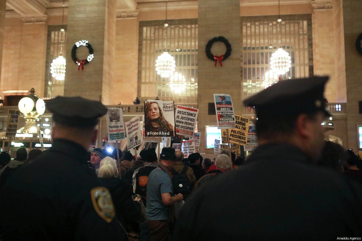 US: Hundreds protest for Ahed Tamimi in New York’s Grand Central ...