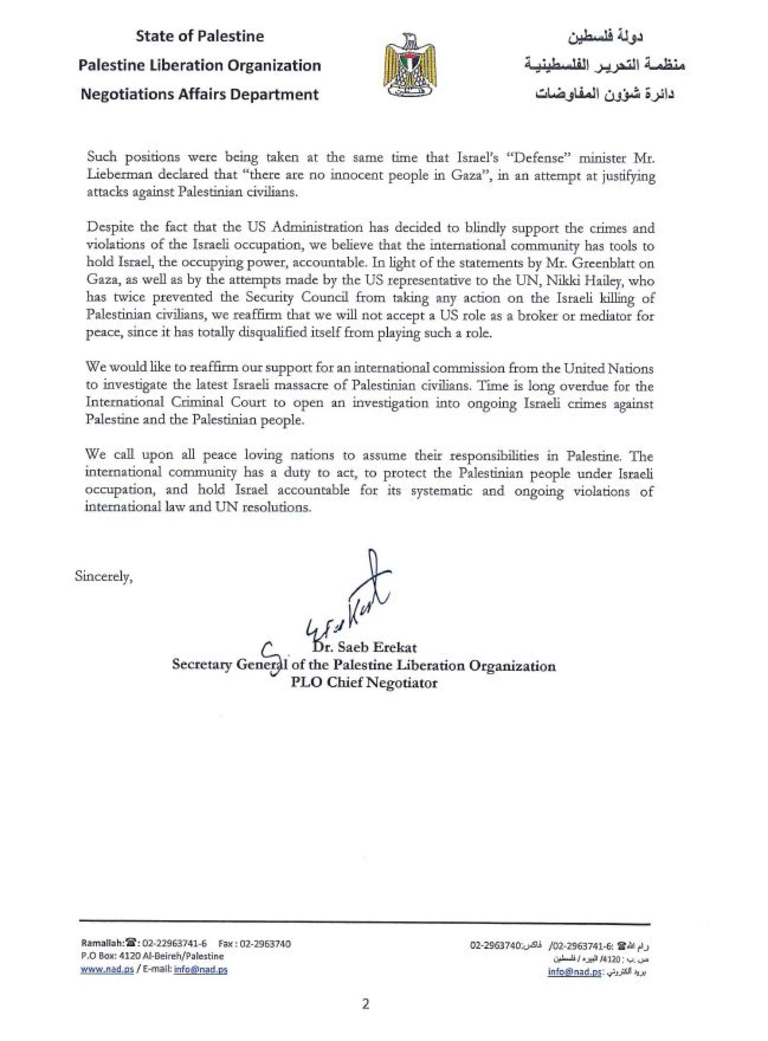 Saeb Erekat blasts US envoy in letter to foreign diplomats – Middle ...