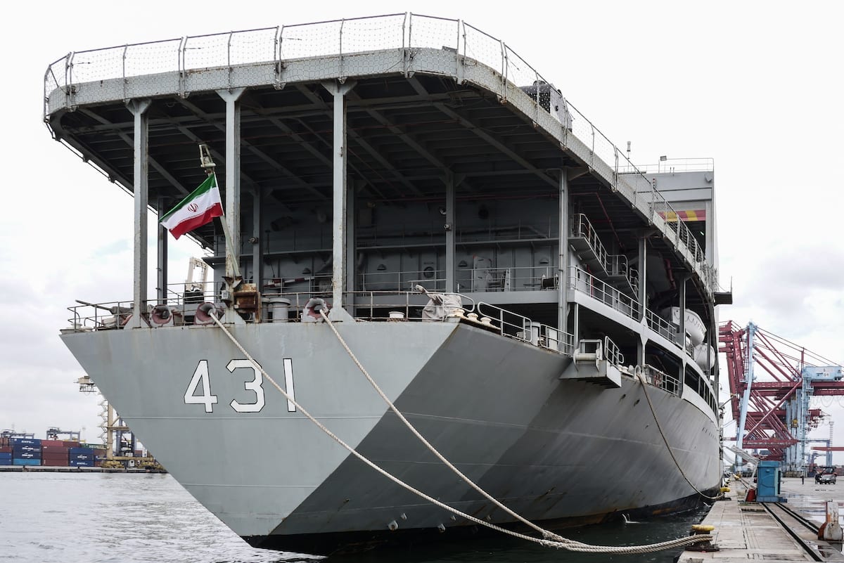 JAKARTA, INDONESIA – FEBRUARY 27: Iranian navy stand on the Kharg ship ...