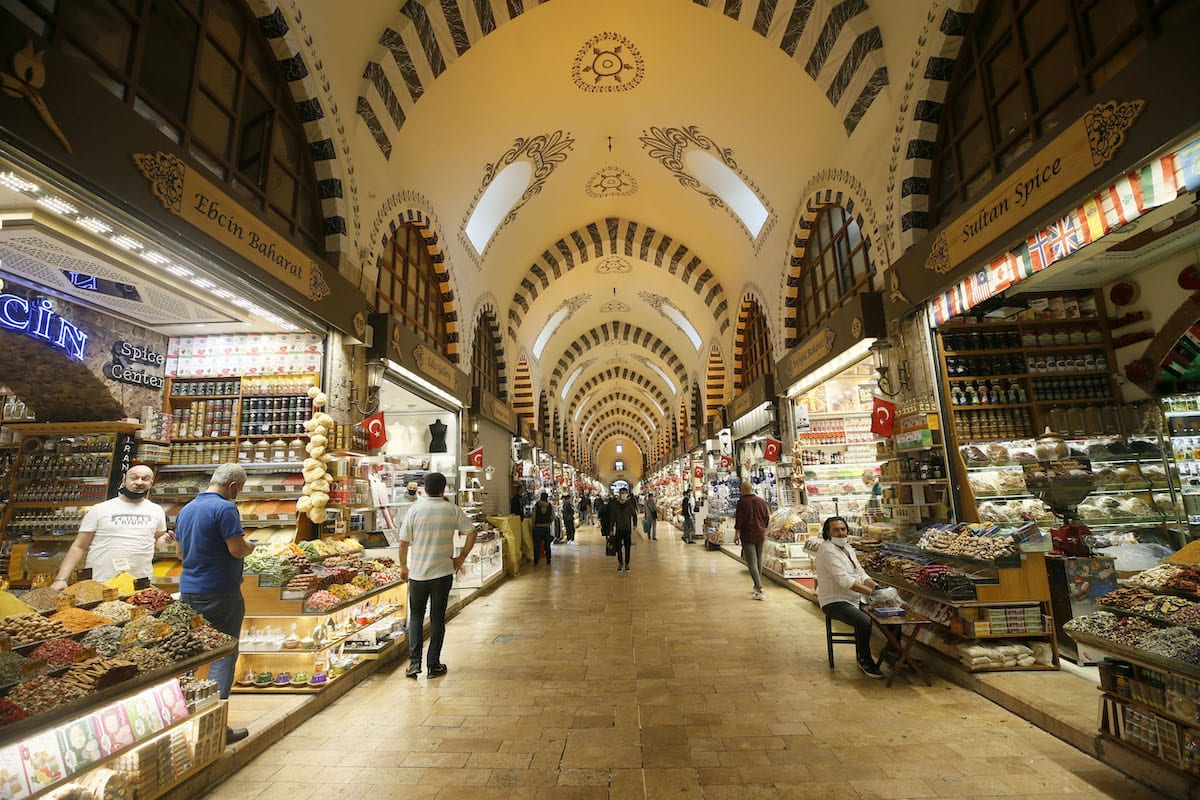ISTANBUL, TURKEY – JUNE 1: People walk at Historic Egyptian Bazaar in ...