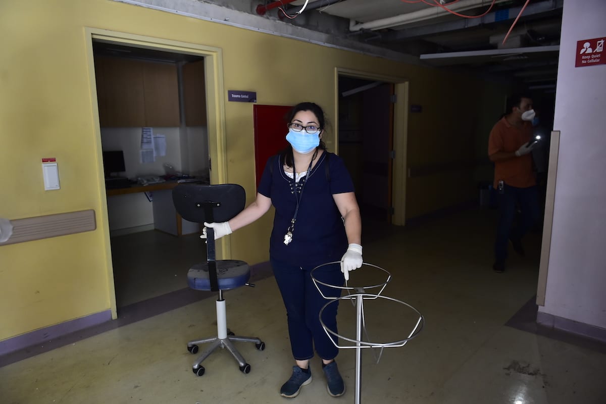 BEIRUT, LEBANON – AUGUST 5: Nurse carried damaged chairs at Roum ...