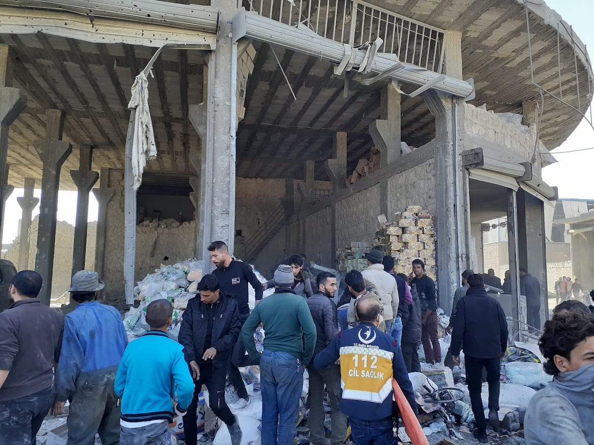 ALEPPO, SYRIA – NOVEMBER 24: People inspect the site after a bomb blast ...