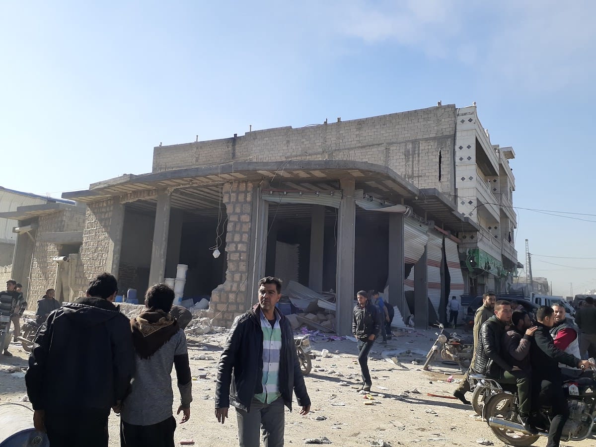 ALEPPO, SYRIA – NOVEMBER 24: People inspect the site after a bomb blast ...
