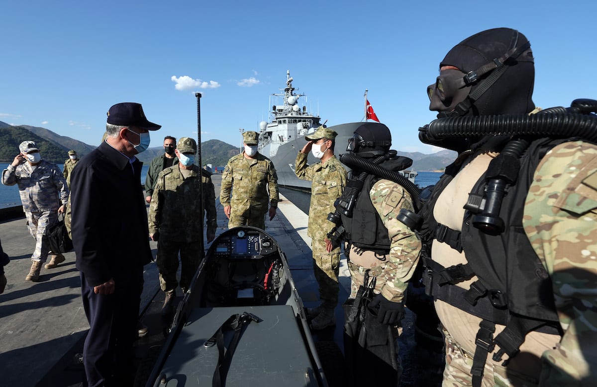 AT SEA – JUNE 04: Turkish National Defense Minister Hulusi Akar ...