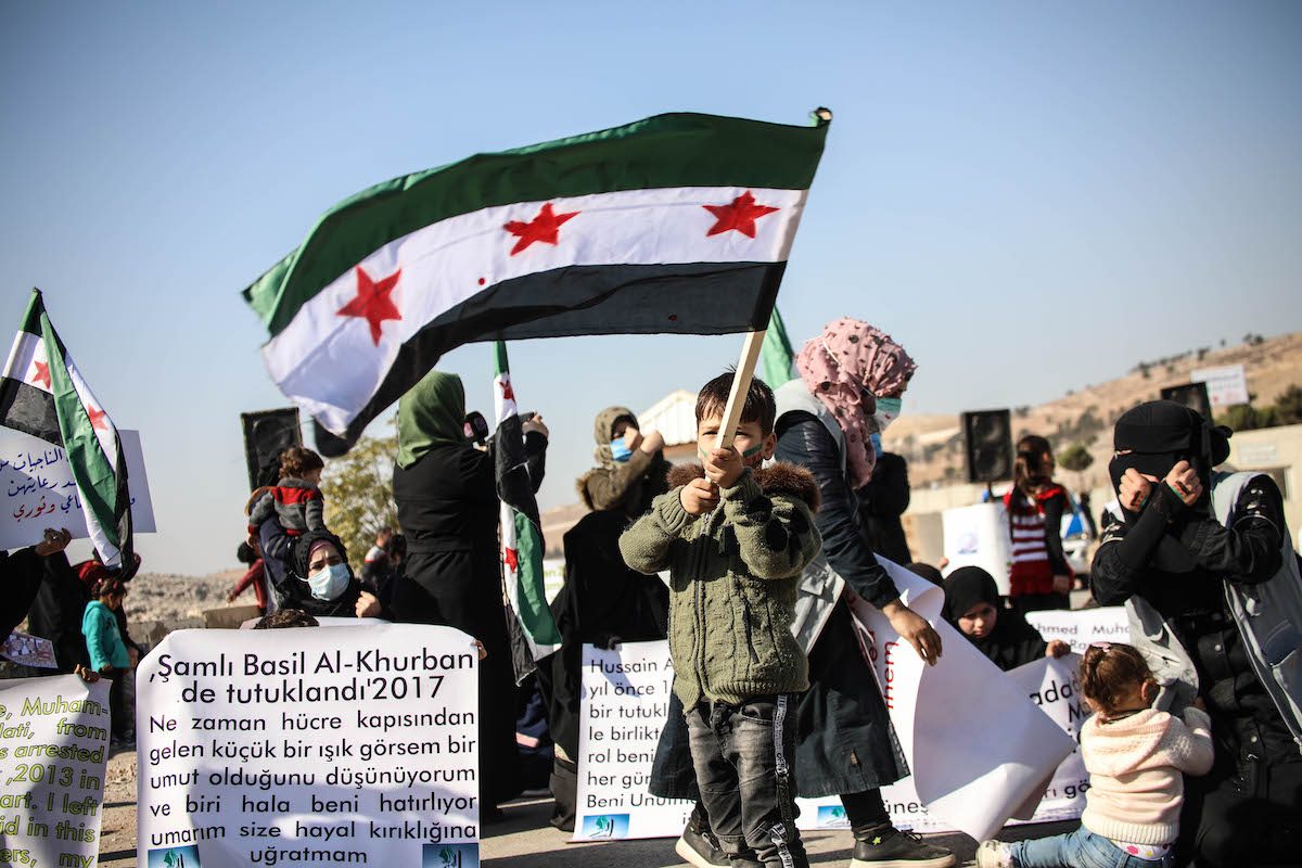 IDLIB, SYRIA – NOVEMBER 12: Syrian women stage a protest in demand of ...