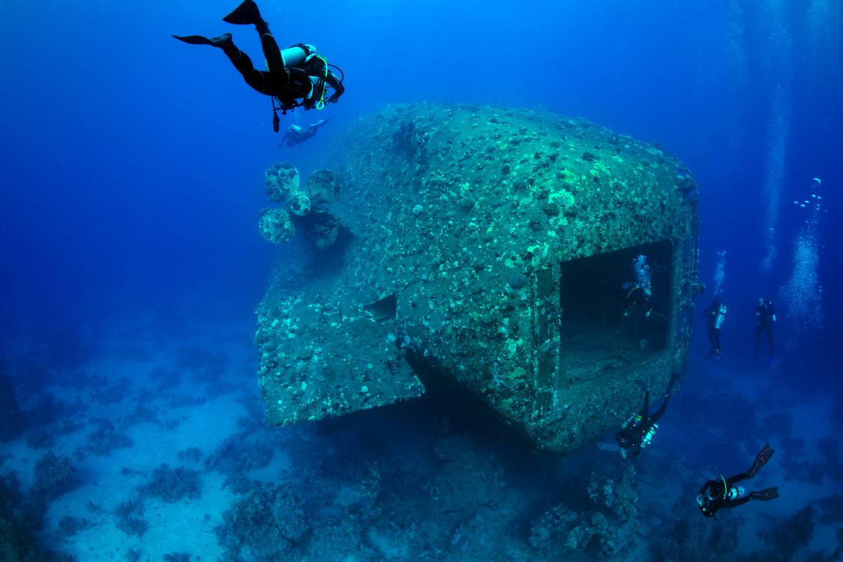 Underwater views of the wreck of the Salem Express ferry carrying ...